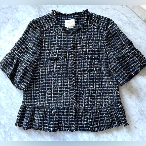 kate spade | Jackets & Coats | Nwt Kate Spade Flounce Sleeve Tweed ...